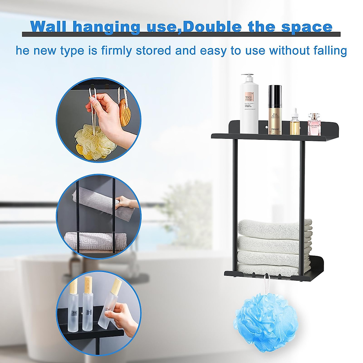 Towel Racks Towel Storage Organizer for Bathroom Wall Mounted, Adjustable Metal Towel Holder for Rolled Bath Towels, Face Towels, Hand Towels, Washcloths