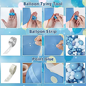 143Pcs Blue Balloons Arch Garland Kit, Different Size Metallic Blue Macaron Confetti Balloons for Boys Blue Birthday Baby Shower Wedding Ocean Themed Party Background Decorations Supplies
