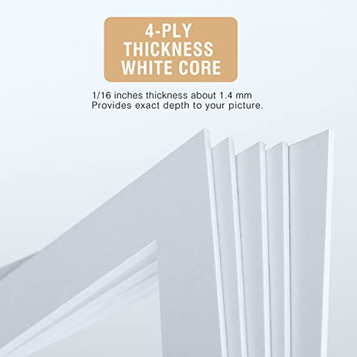 Falling in Art 50 Pack White Acid Free Pre Cut Mats - 11x14 Picture Frame Mats for 8x10 Photos with White Core Bevel Cut Matting for Prints, Artwork, and DIY Projects