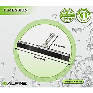 Alpine Industries Industrial-Duty Curved Floor Squeegee - Wide Commercial Cleaner Head Replacement w/Rubber Blade - 24 inches