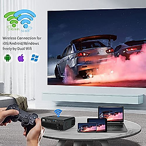 Native 1080P 5G WiFi Bluetooth Projector,10000L Wireless Outdoor Movie Projector 4K Cinema, Smart Home Theater Android Projector with 15W Speaker & Auto Keystone for iOS/Android Phone/TV Stick/PS5/DVD