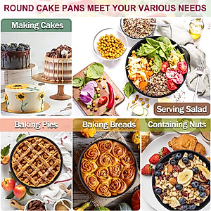 P&P CHEF 8 Inch Round Cake Pan Set, 3 Piece Non-Stick Cake Baking Pans for Birthday Wedding Layer Cakes, Stainless Steel Core & One-piece Design, Sturdy & Healthy, Black