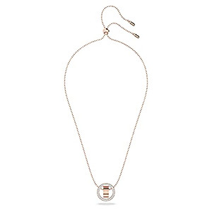 Swarovski Dextera Pendant Necklace with Double Circle Motif in Rose Gold Tone and White Crystal Pavé on a Rose Gold-Tone Finish Chain, Part of the Dextera Collection