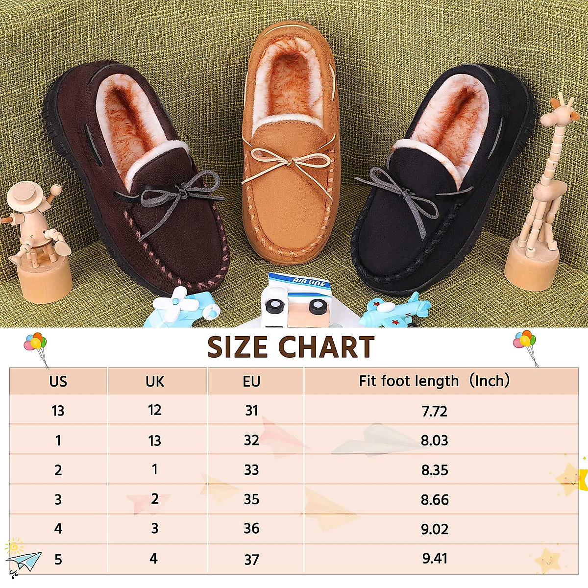 Bigwow Toddler Slippers Boys Girls Moccasins House Shoes with Comfy Memory Foam Slip On Slippers for Boys Indoor Outdoor