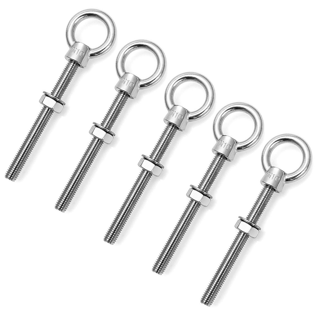 QWORK Stainless Steel Machinery Eye Bolt with Shoulder, 5 Pack 3/8" x 4" Long 304 Stainless Steel Marine Grade Shoulder Eye Bolt, Threaded Eyebolts