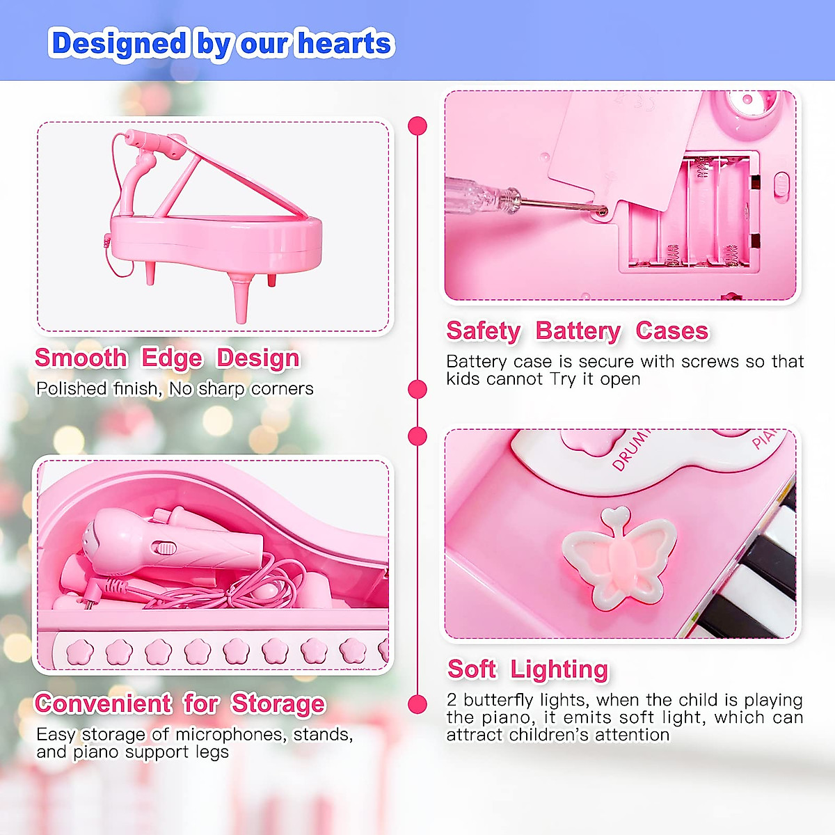 Litaonner Pink Piano Toys for 1+ Year Old Girls Gifts - 24 Keys Toddler Piano Keyboard Musical with Microphone, Kids Piano Toys for 2 Year Old Girls Birthday and Xmas Gift