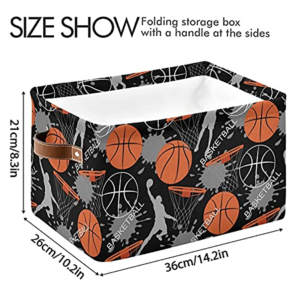 Play Basketball Pattern Storage Baskets for Toy Clothes Books Gifts Empty Shelves Rectangular Storage Bin for Shelves Closets Laundry Nursery Decorative Storage Boxes Collapsible,15x11x9.5x1pack
