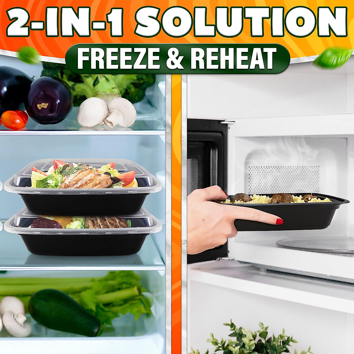 New Century, 50-Pack [32 oz] 1-Compartment Food Container - Rectangular Meal Prep Bento with Lid - Portable Lunch Box - Stackable - BPA Free - Freezer/Microwave/Dishwasher Safe - Reusable Storage