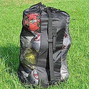Eco Walker Ball Bag Large Capacity (Holds 16 Soccer Balls) Heavy Duty Mesh Drawstring with Adjustable Shoulder Strap and Thick Handle