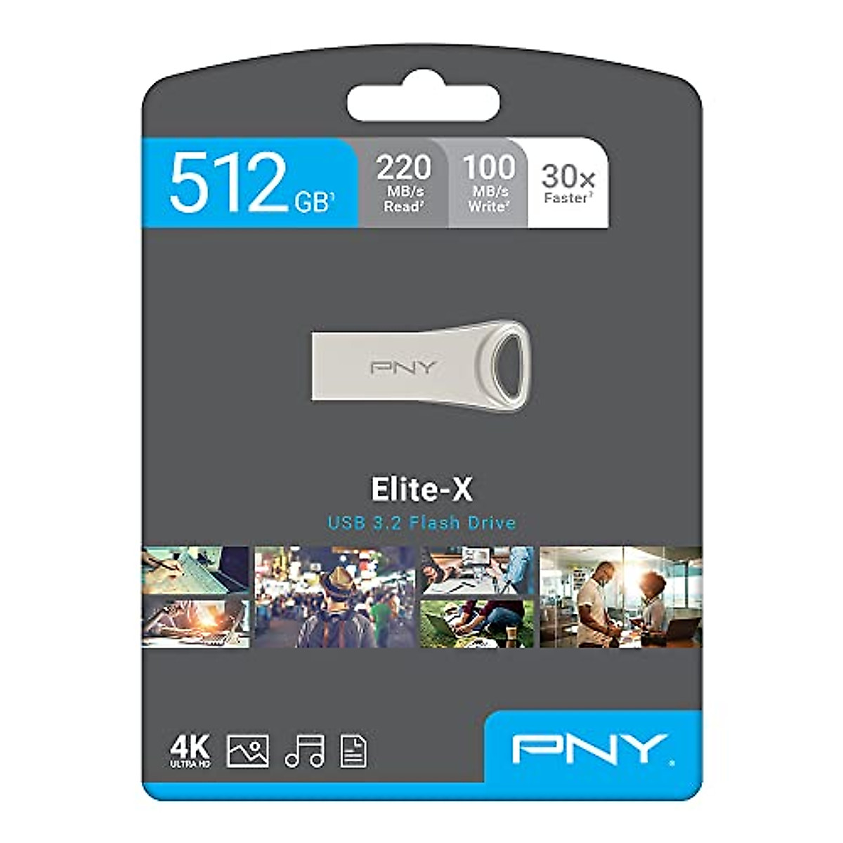 PNY 512GB Elite-X USB 3.2 Flash Drive - 220MB/s, Durable Premium Metal Housing, for Storing, Sharing, and Protecting Important Content, ‎ P-FDI512ELTX-GE, Silver
