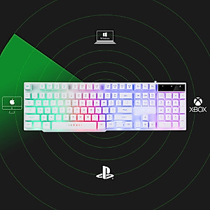 CHONCHOW Gaming Keyboard and Mouse,Keyboard Mouse Combo White Rainbow Backlit USB Wired Compatible with Windows Mac OS Xbox Ps4/Ps5 Offce or Game