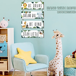 UBTKEY Safari Nursery Decor for Boys, Safari Animals Wall Decor for Boys Nursery Room Bedroom, 4 Pieces Inspirational Wall Art Wall Decorations for Boys Room Classroom Bedroom