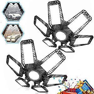 2 Pack LED Garage Light,200W Garage Light Deformable Garage Lights Ceiling Led 20000lm Shop Lights with 6 Panel,6500K Daylight Adjustable Folding Screw in Garage Lighting Bulb E26 for Garage,Workshop