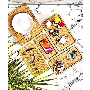 Bam&Boo Natural Bamboo Serving Tray Minimalist Rectangular — Food, Storage, Decor for Breakfast, Parties, Weddings, Picnics (12.5" x 7")