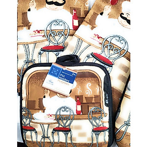 Collection Italian Chef Decor 5 Piece Printed Kitchen Linen Set Includes 2 Towels 2 Pot Holders 1 Oven Mitt