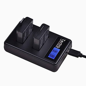 Tectra 3-Pack PG1050 Battery and LCD Dual Charger for 4k Action Camera AKASO EK7000, Brave 4, Dragon Touch 4K, APEMAN, EKEN, Campark, SOOCOO, DBPOWER, Crosstour