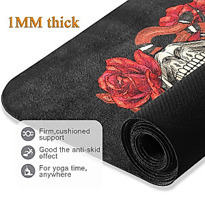 Qilmy Snakes Roses Skulls Yoga Mat, Non-Slip Texture Pro Yoga Mat Eco Friendly Exercise & Workout Mat for Yoga, Pilates and Floor Exercises