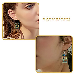 Bookcase Earrings, Book Dangle Earrings for Women Book Lover, Bookshelves Earrings Acrylic (Bookcase)