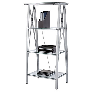 Realspace® Vista 60"H 4-Shelf Glass/Metal Bookcase, Clear/Silver