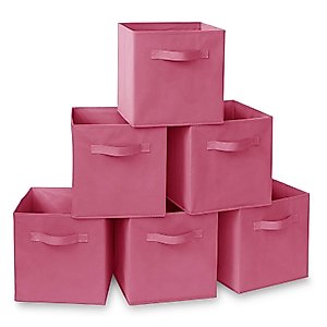 Casafield Set of 6 Collapsible Fabric Cube Storage Bins, Hot Pink - 11" Foldable Cloth Baskets for Shelves, Cubby Organizers & More