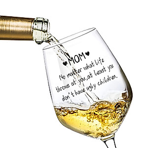 COVLUROTO Mothers Day Funny Gifts for Mom from Daughter Son-13OZ Wine Glass Goblet-Novelty Christmas Thanksgiving Birthday Anniversary Retirement Gift Presents Idea for New Mom Mother in Law Stepmom