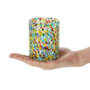 Okuna Outpost 10 oz Hand Blown Mexican Drinking Glasses, Full Confetti Tumbler Cups (Set of 6)