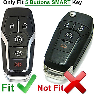 Qty(2) Alegender 5 Buttons Rubber Smart Key Cover Jacket Glove Holder for Ford Fusion Explorer F-150 Mustang Lincoln MKZ MKC Fob Remote
