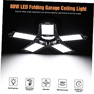 BUTIFULSIC Five Leaves Garage Light Outdoor Ceiling Lights Deformable Lamp Recessed Light Bulbs Ceiling Lamp with Adjustable Garage Lights Garage Ceiling Light Black Plastic