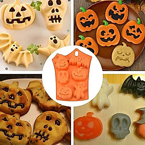 2 Pcs Halloween Silicone Baking Molds,6-Cavity Silicone Bat Pumpkin Face Skull Ghost Jelly Chocolate Mould,8-Cavity Skull Crossbones Ice Cube Trays,Candy Bread Soap Muffin Pumpkin Fondant Mold