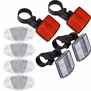 Bike Front and Rear Reflectors Kit, Bicycle Wheel Spoke Reflectors Kit, Bike Cycling Safety Warning Reflectors for Handlebar and Seatpost, Bike Road Safety Reflection Kit, Red and White/8 Pcs