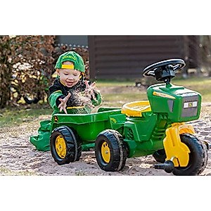 Rolly Toys John Deere 3-Wheel Trac with Trailer Ride On, Green/Yellow (52769)