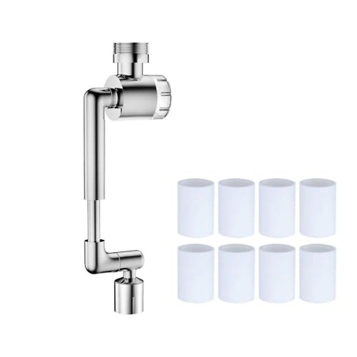 EXSSRACH 1080° Rotating Faucet Extender with Filter Cotton, Multifunctional Retractable Swivel Extension Robotic Arm Sink Aerator for Kitchen/Bathroom, 2 Water Outlet Modes, Silver