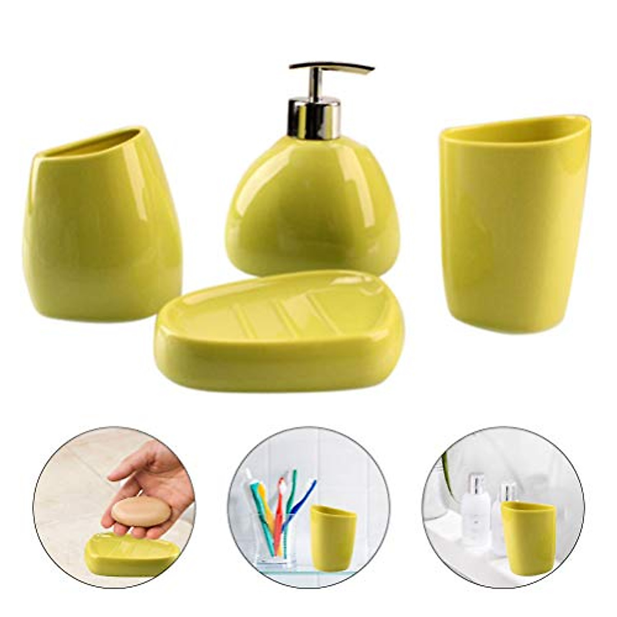 Beavorty Bathroom Accessories Set 4Pcs Acrylic Soap Dish Toothbrush Holder Tumbler Lotion Shampoo Dispenser for Farmhouse Bathroom Decor Green