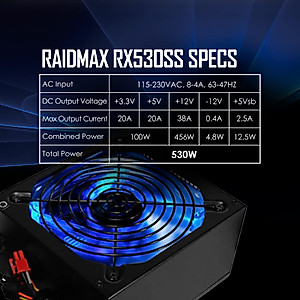 Raidmax Power Supply with Fan RX-530SS, Black/Blue