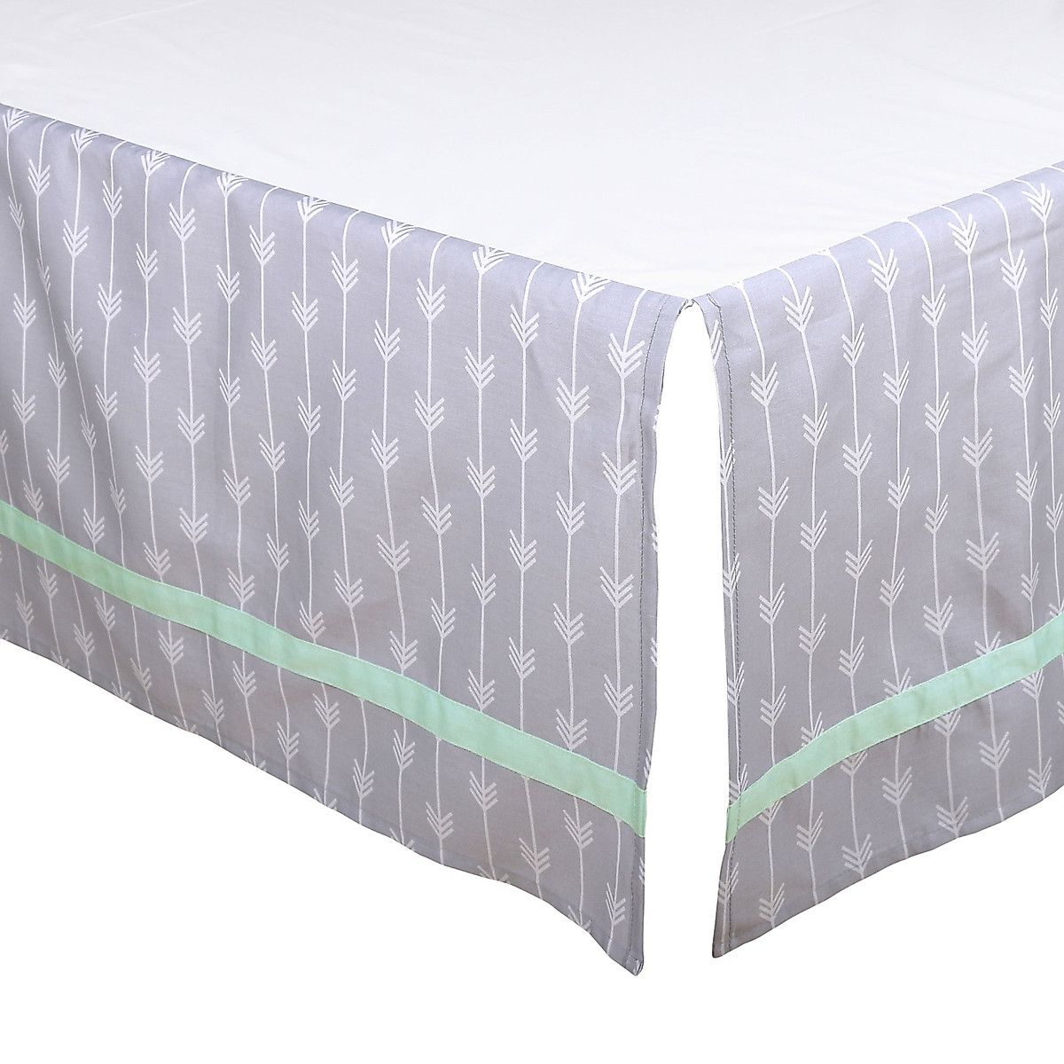 Grey Arrow Tailored Crib Dust Ruffle with Mint Stripe by The Peanut Shell