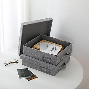 Comche Linen Scrapbook Storage Box Photo Storage Boxes,14.6 '' x 13 '' x 4 '',Gray,Document Letter Box, Photo Box for Storage (3)