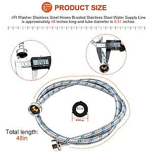 Beaquicy 4 Ft Washing Machine Hoses Burst Proof Braided Stainless Steel - Fit for ALL Washers - Red and Blue Washer Hoses(2 Packs)