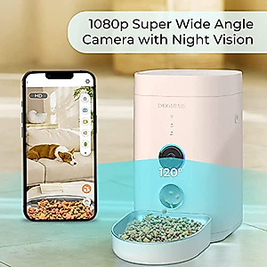 DOGNESS Automatic WiFi Dog/Cat Smart Camera Feeder - 6.5Lbs Large Capacity App Control Food Dispenser with WiFi, Portion Control, Voice Recording, Camera, Timer Programmable (4L Pink)