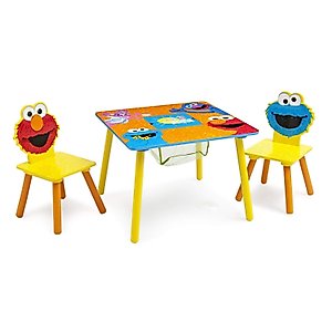 Delta Children Sesame Street Wood Kids Table and Chairs Set with Storage