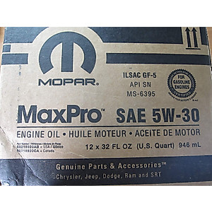 Mopar Chrysler Dodge Jeep Ram One Quart of SAE 5W-30 Maxpro Motor Oil New OEM