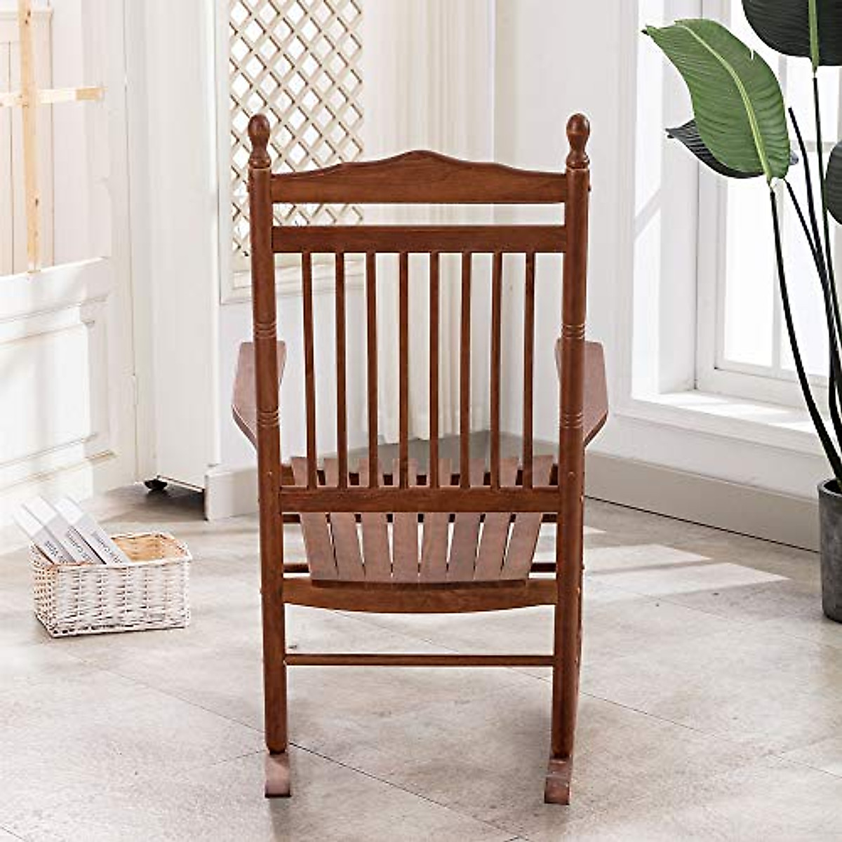 BplusZ Wooden Rocking Chair Outdoor Patio Porch Rocker Furniture Bedroom Living Room Indoor Adults Brown