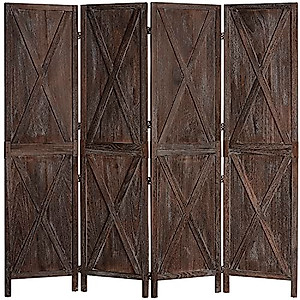 oneinmil Room Divider, 5.8 Ft Tall Folding Privacy Screens Room Divider, 4 Panel Wood Freestanding Partition Wall Dividers, Rustic Barnwood, Brown