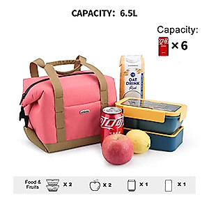 UNIKER Insulated Lunch Bag Foldable,Leakproof Lunch Box for Travel,Lunch Tote Reusable Meal Prep Container Bag,Bento Box Cooler Bag for Work Picnic Box,Rose