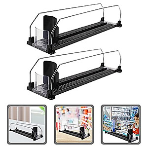 Drink Automatic Pusher 2pcs Fridge Drink Organizers Soda Can Dispenser Automatic Pusher Glide Beverage Pusher Dispenser Slide Rail Drink Dispenser for Refrigerator Black