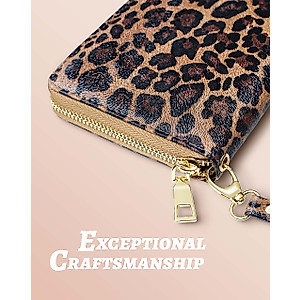 Yarnic Leopard Wallet-Wallet for Women with Credit Card Holder Money Pockets Wristlet Band Wallet Case Coin Money Clip Woman Purse with RFID Blocking Large Capacity with Zipper Cheetah Wallet