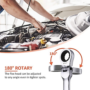 OMT 6-Piece Metric 8mm - 19mm Extra Long Gear Ratcheting Wrench Set XL Extended Handle with Flex Head, 8mm 9mm 10mm 11mm 12mm 13mm 14mm 15mm 16mm 17mm 18mm 19mm - 6pcs & 12 Sizes