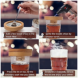 Cocktail Smoker Kit with Torch Whiskey Smoker Kit with 4 Flavors Wood Chips for Cocktails Whiskey Bourbon Cheese & Meats Gifts for Men Boyfriend Husband Dad (No Butane)
