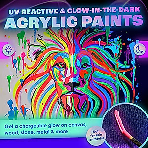 neon nights 2-IN-1 Glow In The Dark Acrylic Paint Set Glows in the Dark & under UV Blacklight - Set of 8 Self-Luminous Neon Paints for Halloween - German Premium Quality - 8 x 20 ml /