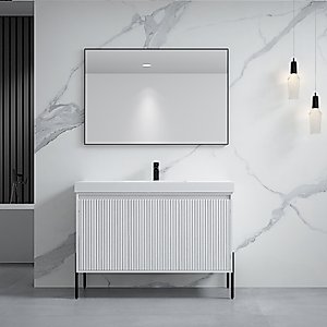 Dowell 48" Inch White Bathroom Vanity with Single Gel/Resin White Sink Combo, Modern Bathroom Cabinet with Soft-Close Door, Freestanding Bathroom Vanity Set - 002 Series [Assembly Required]