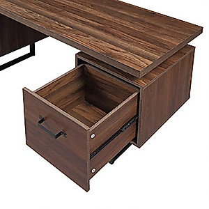 Merax Computer Hanging Letter-Size files/59 inch Writing Study Table with Drawers Desk, Walnut